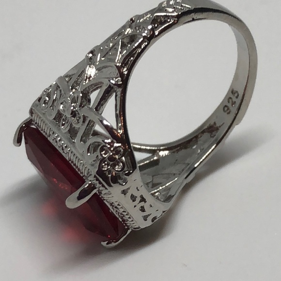 FINE JEWELRY | Jewelry | 925 Silver Large Red Stone Cz Vintage Style ...